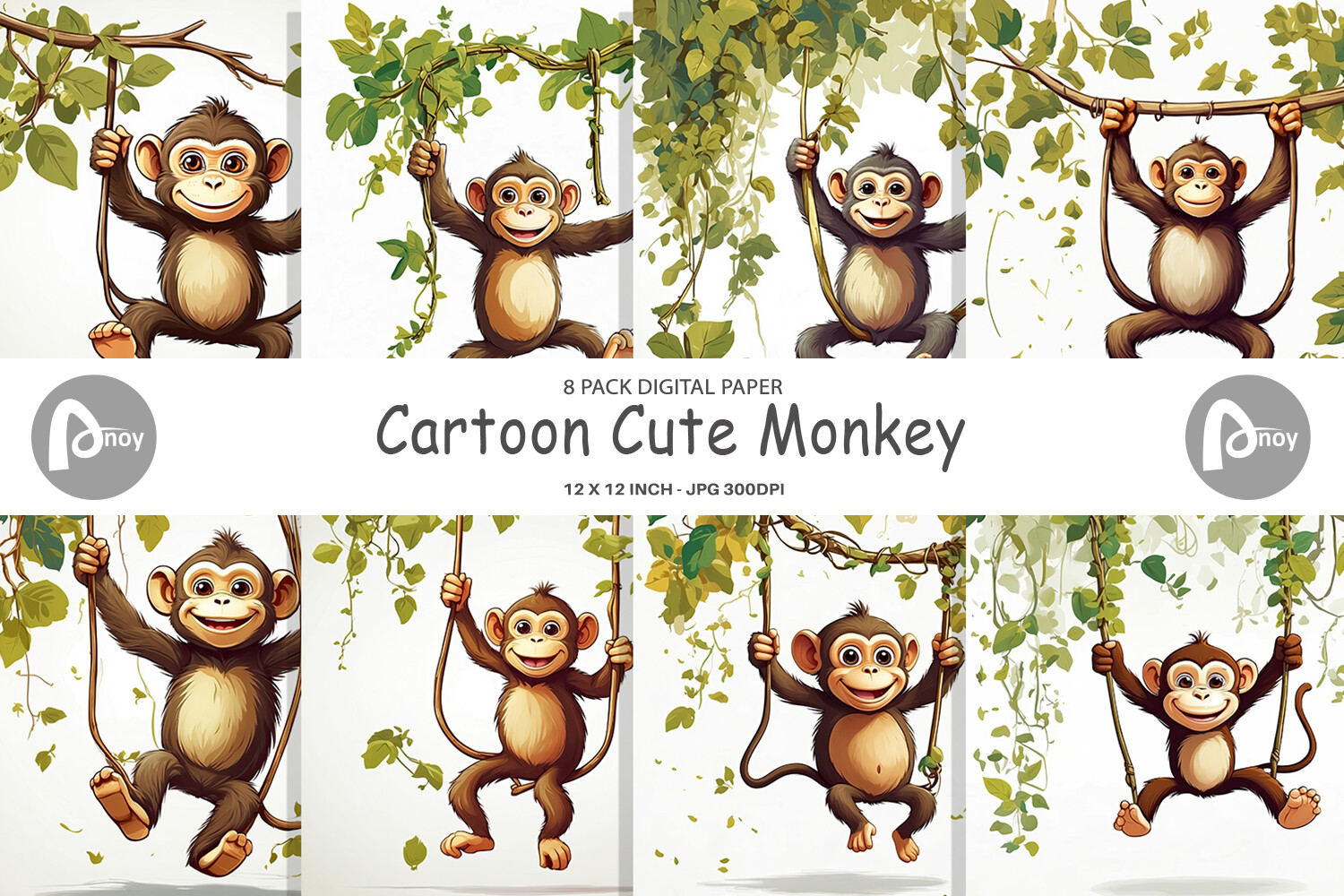 Digital Paper Cute Monkey Graphic by Artnoy · Creative Fabrica
