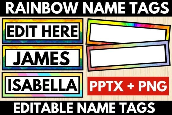 Editable Rainbow Name Tags Label Graphic by Carrot Land Studio ...