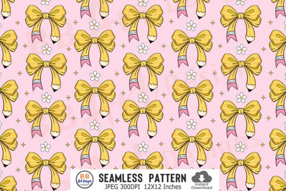 Pencil Coquette Bow Seamless Pattern Graphic by BB Art Designs ...