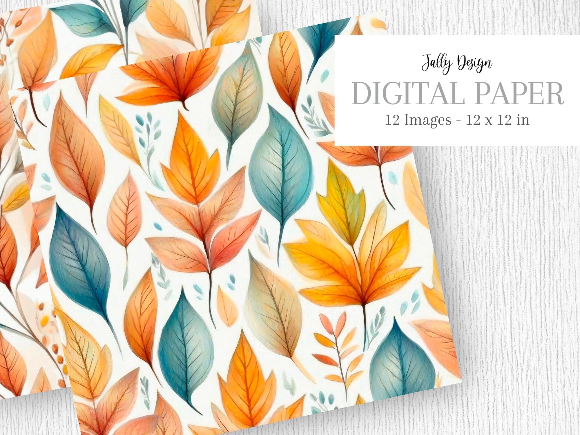 Orange and Blue Autumn Leaves Watercolor Graphic by jallydesign ...