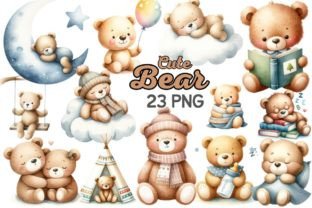 Watercolor Brown Bear Nursery Clipart Graphic by AquarelleAuraPalette ...