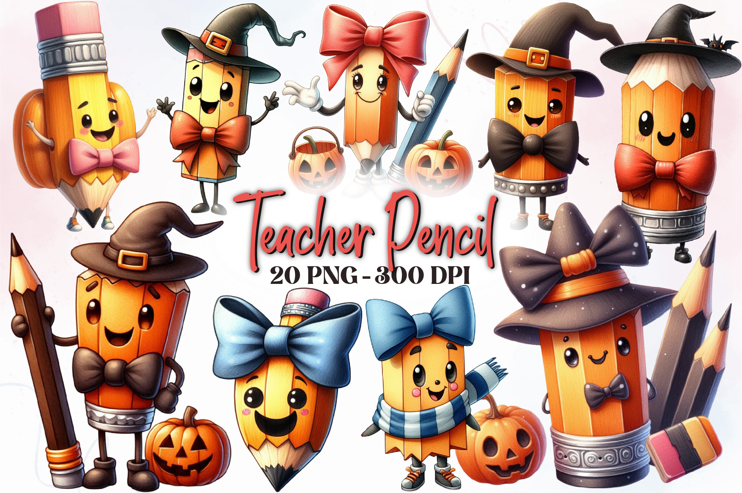 Halloween Teacher Pencil Clipart Graphic by RevolutionCraft · Creative ...