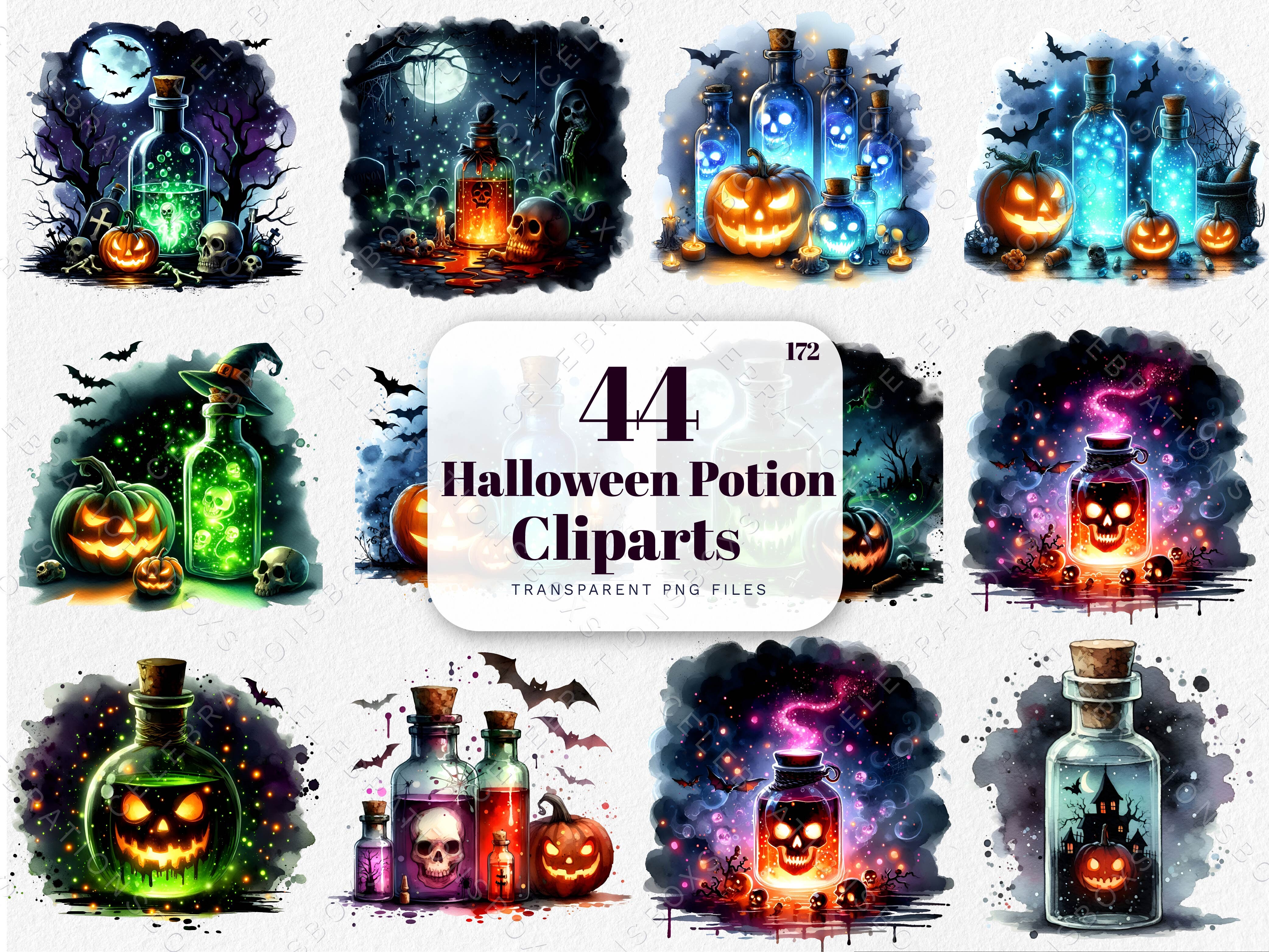 Watercolor Halloween Potions Clipart Graphic by CelebrationsBoxs ...