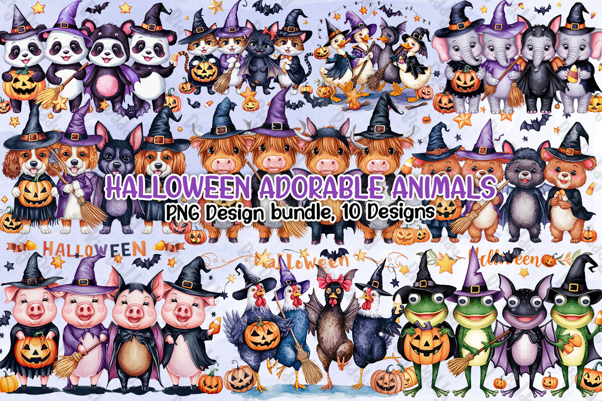 Halloween Adorable Animals Clipart PNG Graphic by Big Daddy · Creative ...