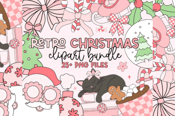 1 Retro Christmas Doodle Clipart Bundle 29 Png Images Designs & Graphics