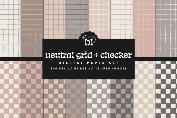 Neutral Grid and Checker Digital Paper Set Graphic by BrandiLeaDesigns ...
