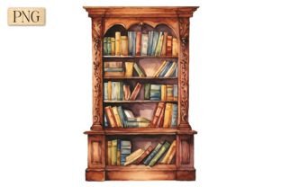 Bookshelf Watercolor Clipart PNG 14 Graphic by VintageRetroCafe ...