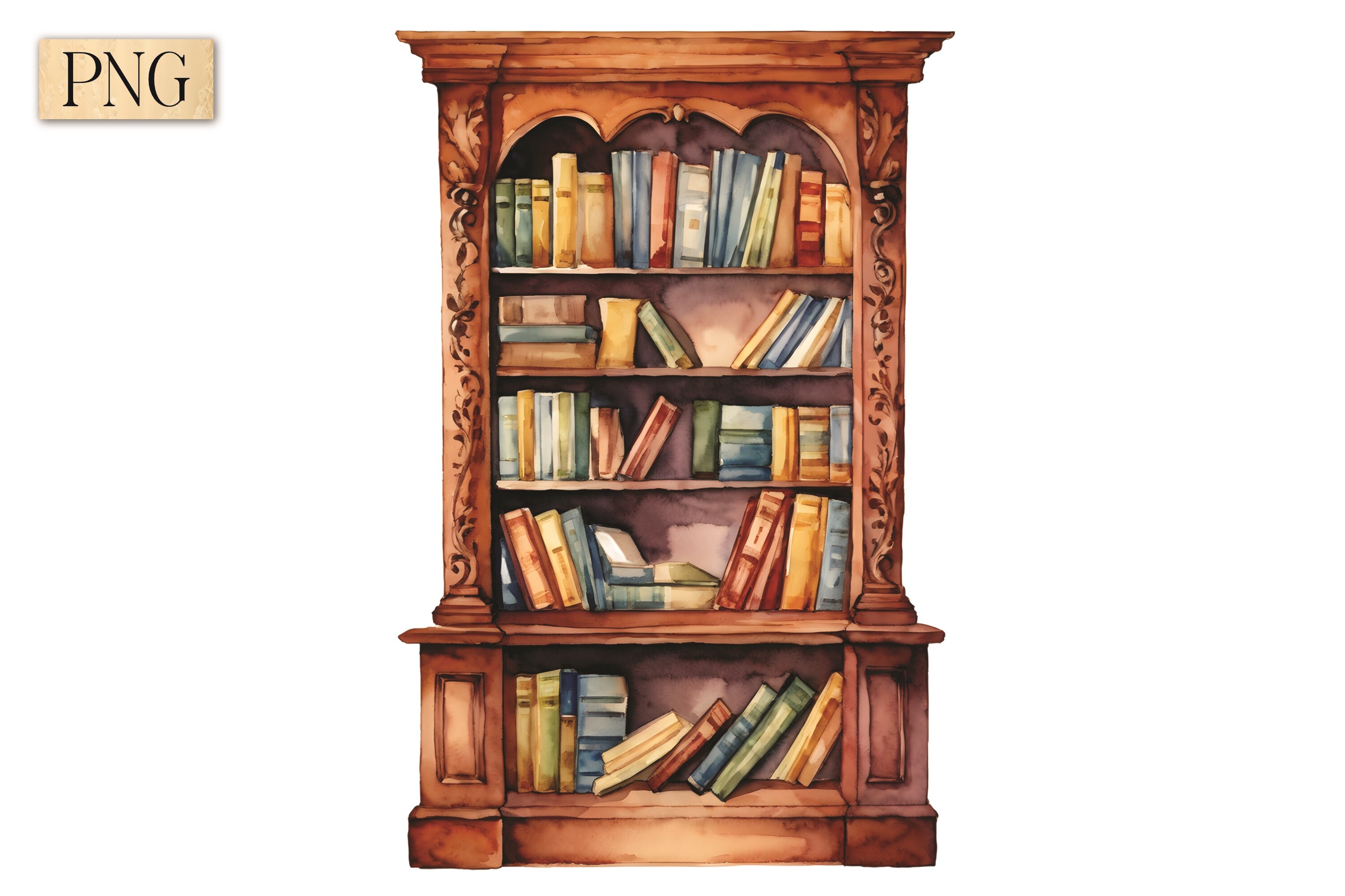 Bookshelf Watercolor Clipart PNG 14 Graphic by VintageRetroCafe ...