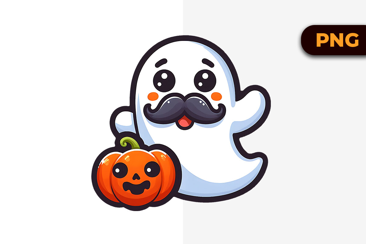 Ghost with a Mustache Vector Clipart Png Graphic by Cozy Pik · Creative ...
