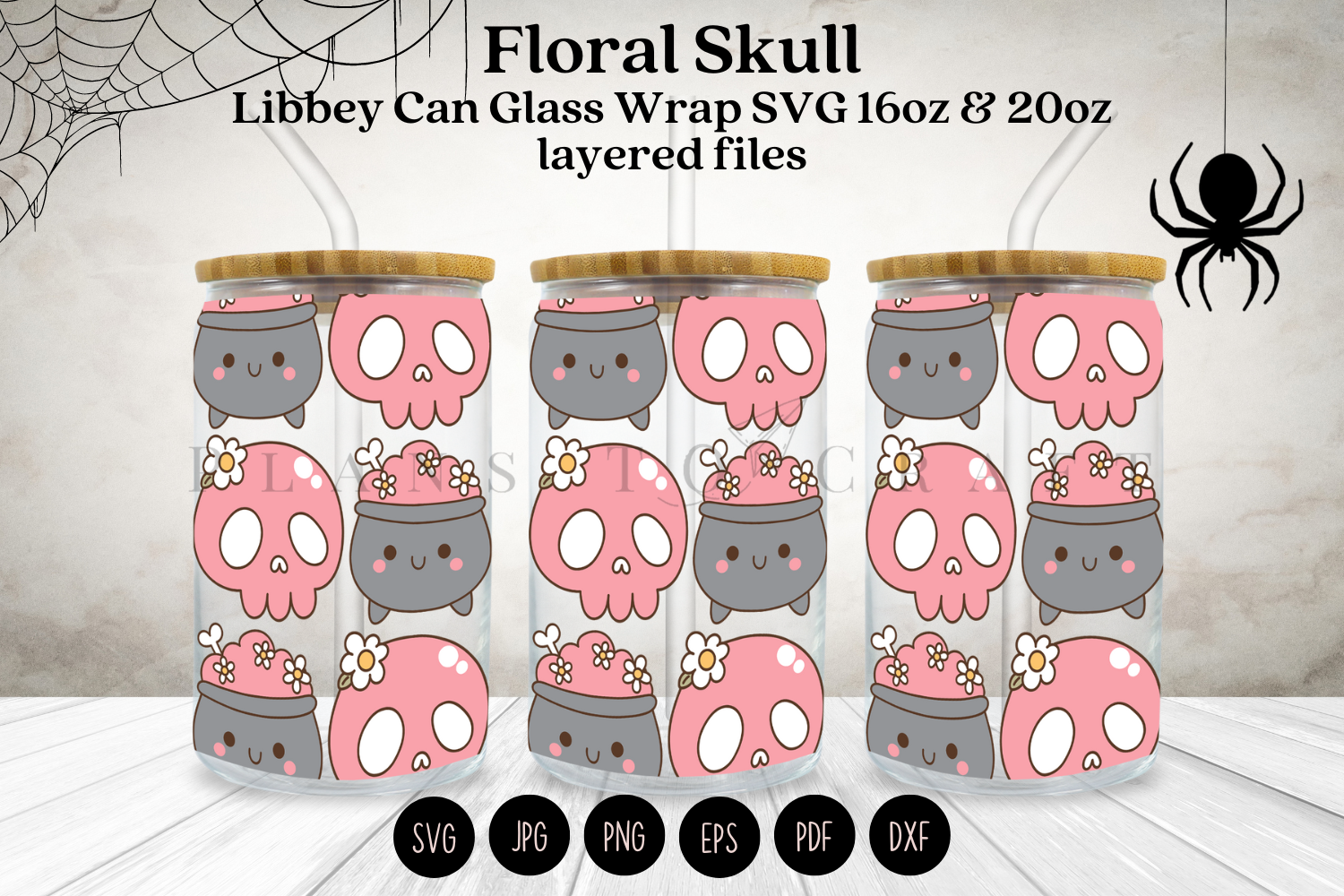 Floral Skull Halloween Libbey Glass Wrap Graphic by planstocraft ...