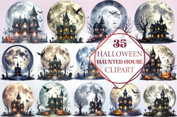 58 Halloween Haunted House Clipart Designs & Graphics