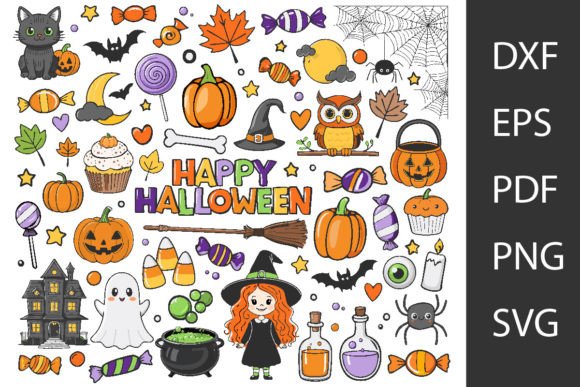 Set of Cute Halloween Clipart | Bundle Graphic by Jennifer Arbon ...