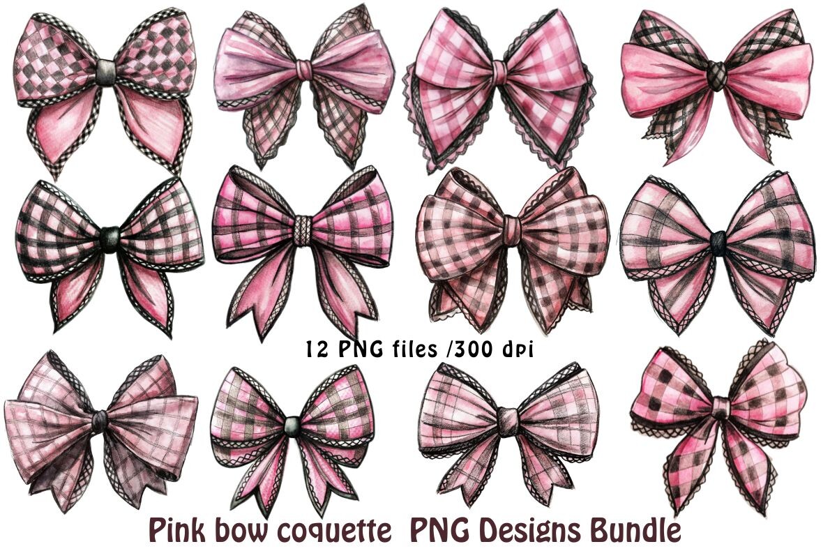 Pink Checkered Coquette Bow Graphic by NeriaLi · Creative Fabrica