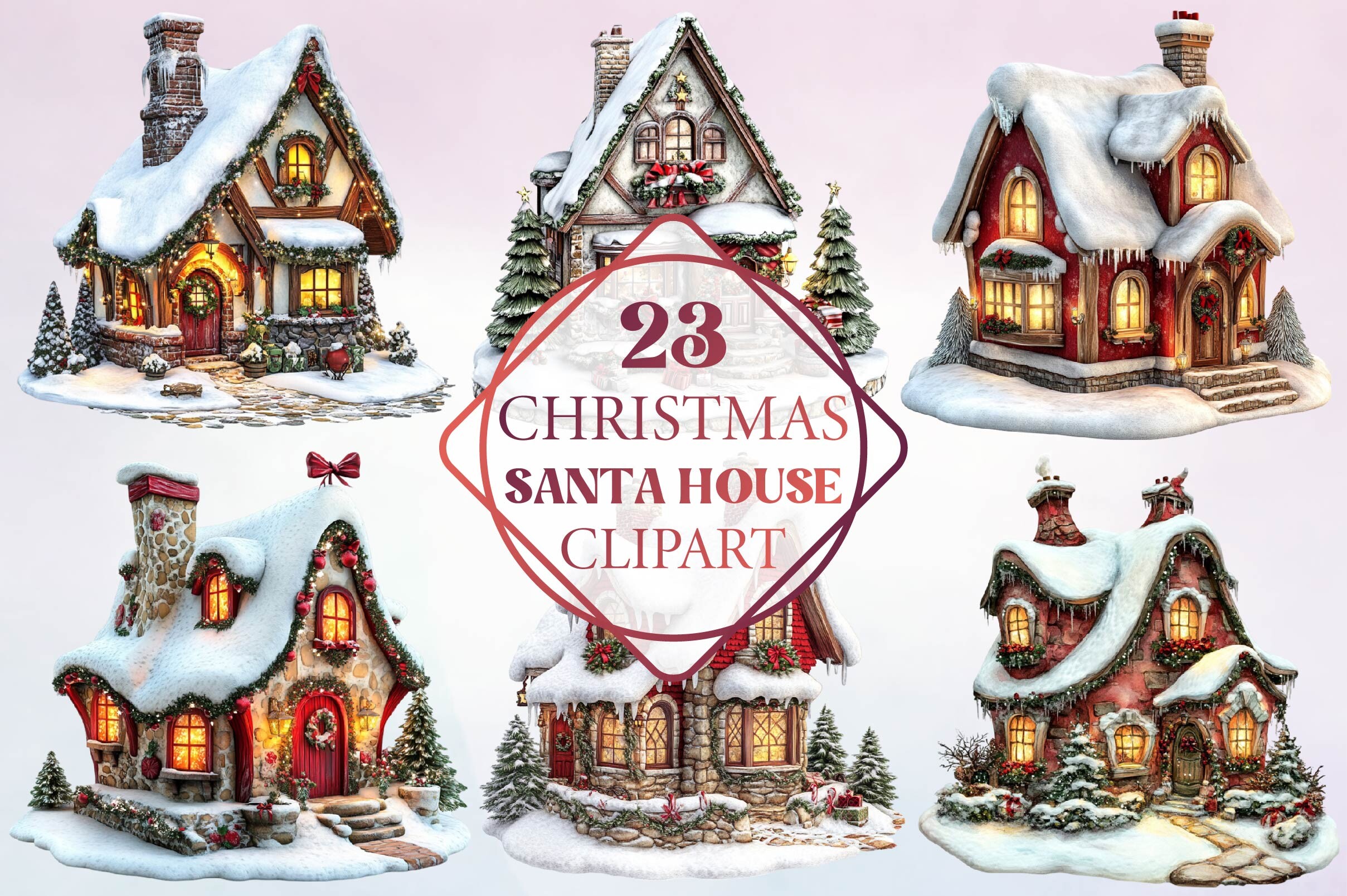 Watercolor Christmas Santa House Clipart Graphic by Dream Print ...