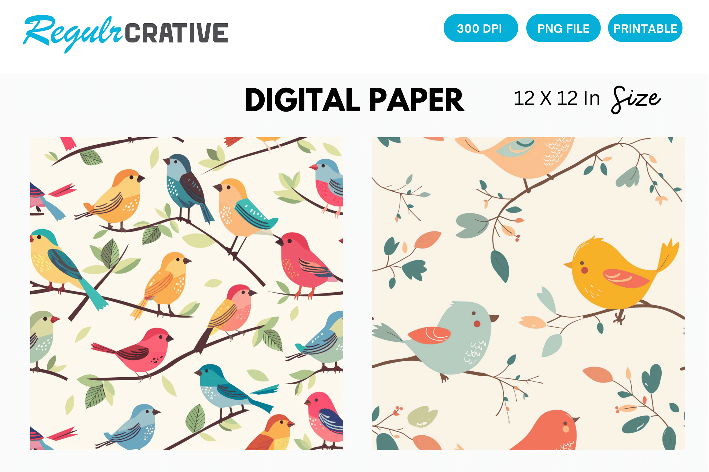 Watercolor Cute Birds Digital Paper Graphic by Regulrcrative · Creative ...
