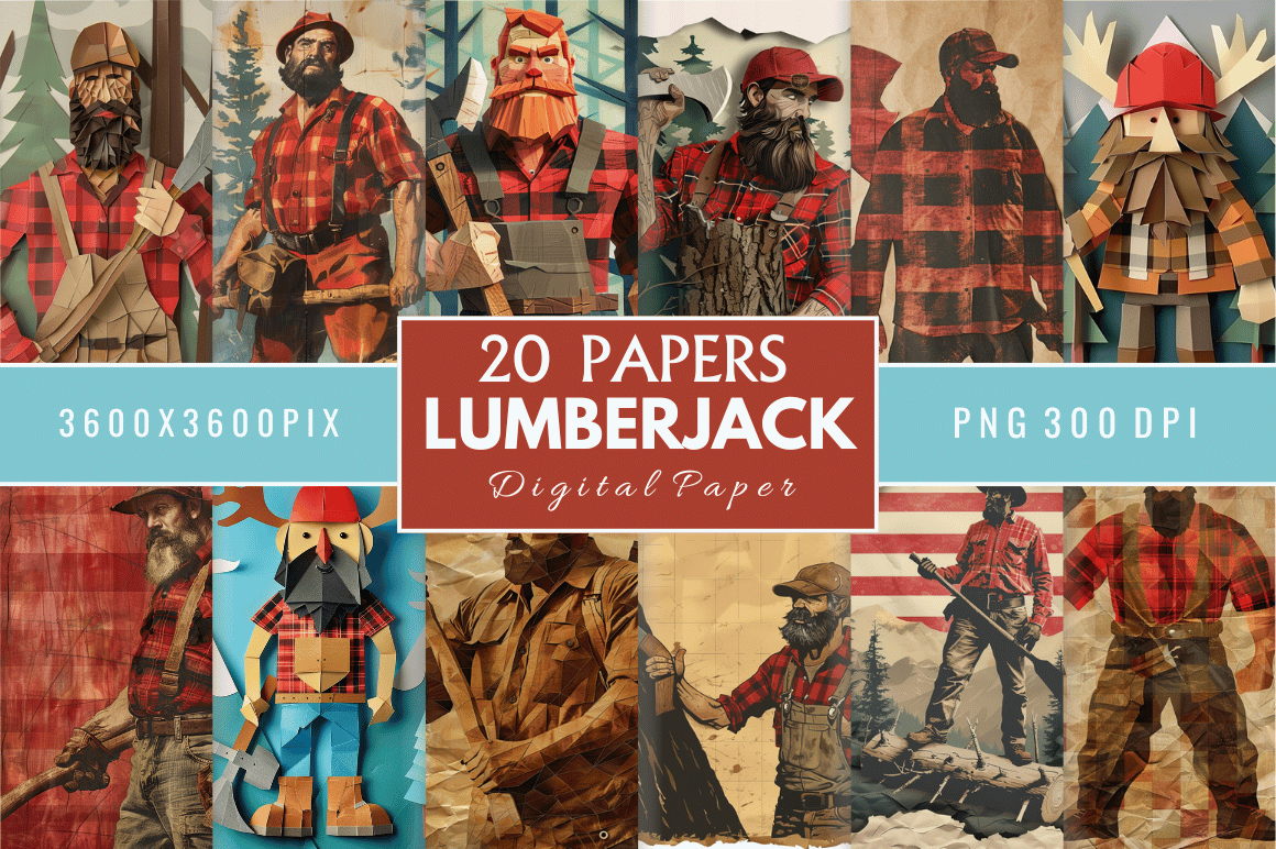 Lumberjack Digital Paper Bundle Graphic by Regulrcrative · Creative Fabrica