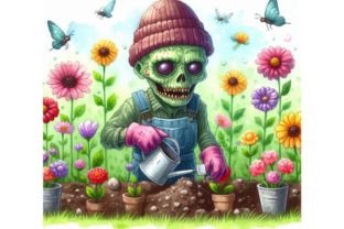 🧟‍♀️ a Zombie Gardening, Planting Brain Illustration par clipartguru ...
