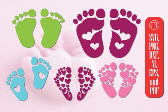 Baby Footprint with Hearts SVG Bundle · Creative Fabrica