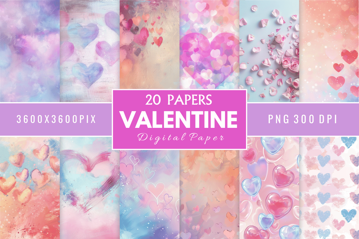 Valentine Digital Paper Bundle Graphic by Regulrcrative · Creative Fabrica