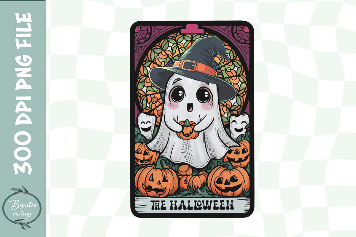 Cute Ghost Tarot Card the Halloween PNG Graphic by basilio.vintage ...