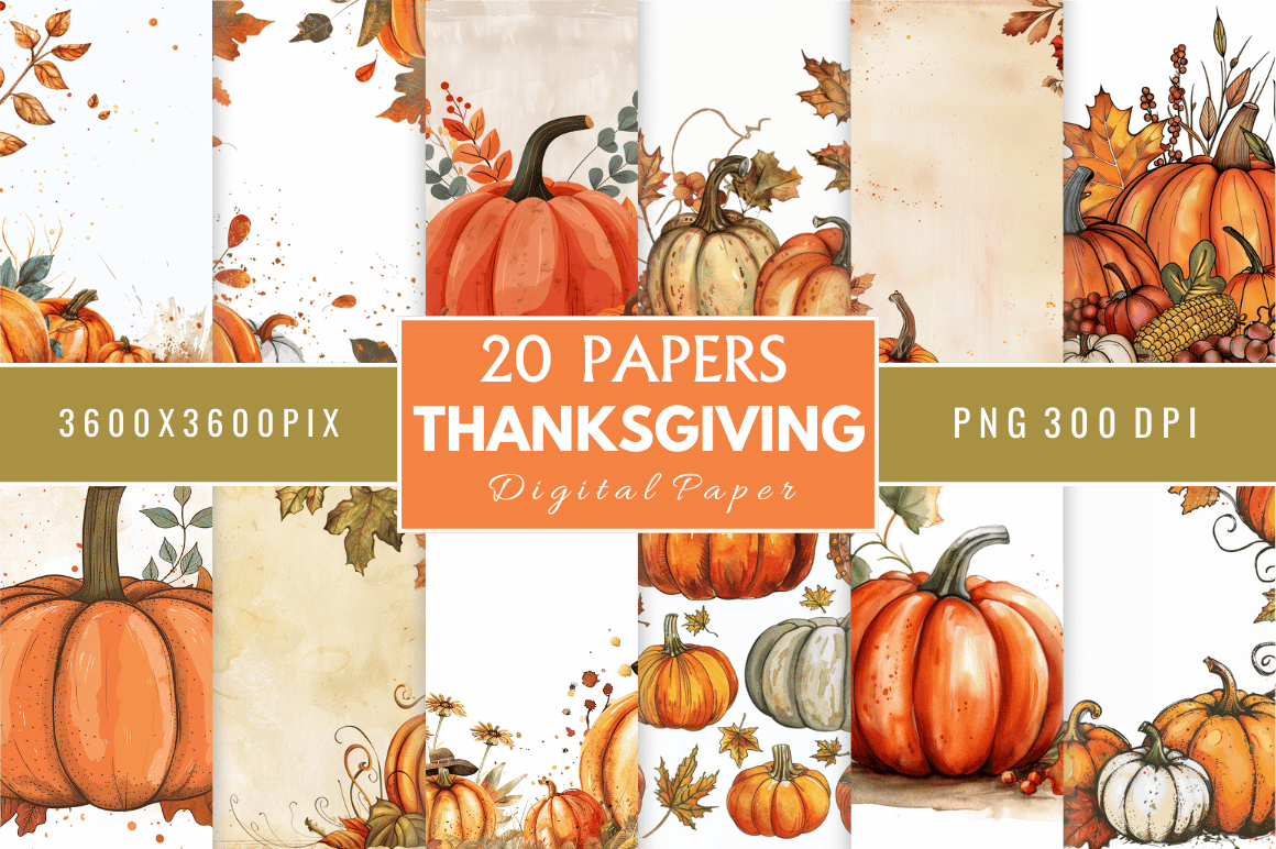 Thanksgiving Digital Paper Bundle Graphic by Regulrcrative · Creative ...