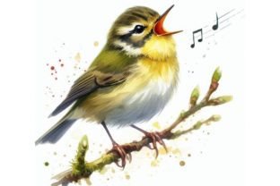 A Tiny Warbler Perched on a Branch, Sing Graphic by Creativeguru ...