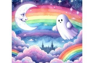 🌈 a Ghost Floating Through a Sky Filled Grafica di clipartguru ...