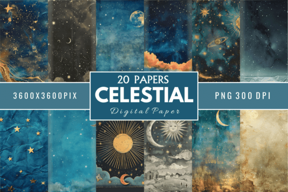 Celestial Digital Paper Bundle Graphic by Regulrcrative · Creative Fabrica