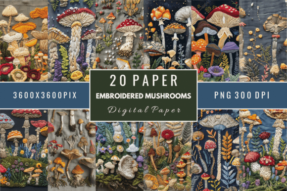 Fantasy Mushroom Digital Paper Bundle Graphic by Regulrcrative ...