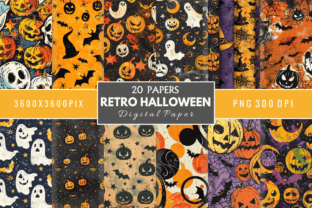 Groovy Retro Halloween Digital Papers Graphic by Regulrcrative ...