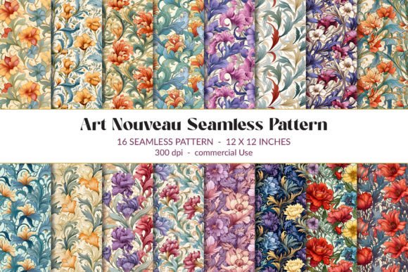 Art Nouveau Seamless Pattern Collection Graphic by Orcshape Studio ...