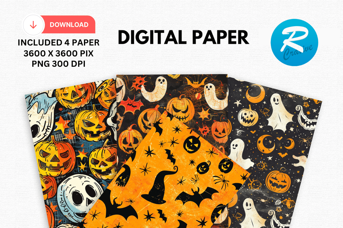 Groovy Retro Halloween Digital Papers Graphic by Regulrcrative ...