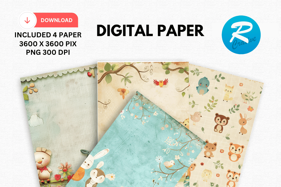 Watercolor Cute Animals Digital Papers Graphic by Regulrcrative ...