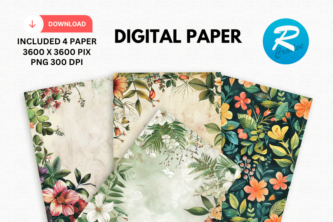 Watercolor Flowers Foliage Digital Paper Graphic by Regulrcrative ...