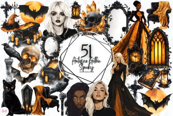 Antique Gothic Spooky Set Clipart Graphic by Markicha Art · Creative ...