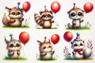 Cute Animal with Balloon Clipart Bundle Graphic by WatercolorArtist ...