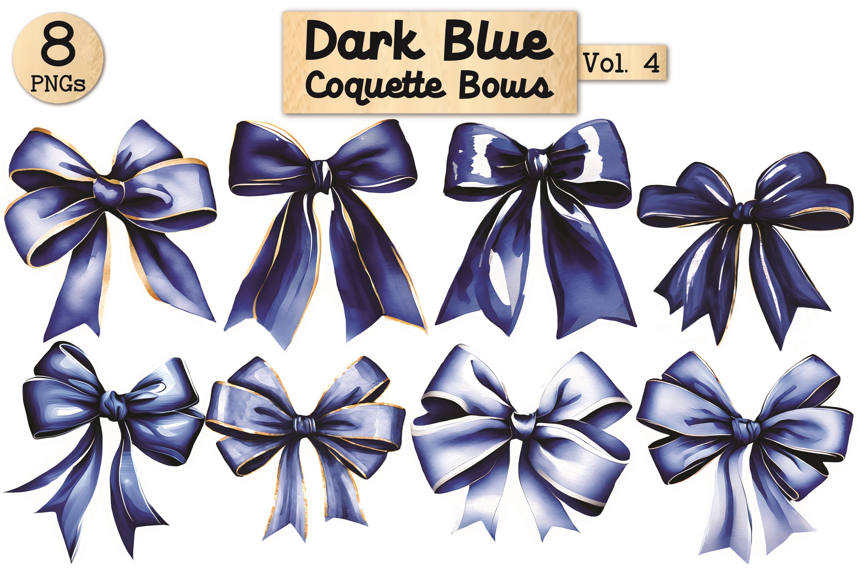 Dark Blue Coquette Bows Vol. 4 Graphic by VintageRetroCafe · Creative ...
