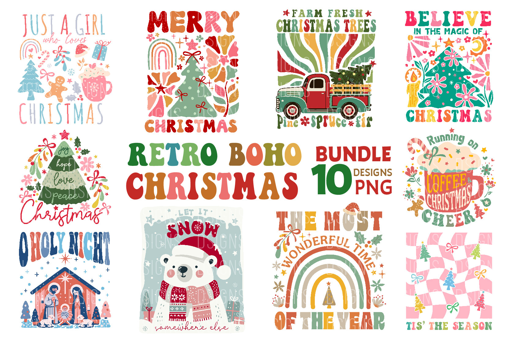 Retro Boho Christmas Bundle Sublimation Graphic by DSIGNS · Creative ...