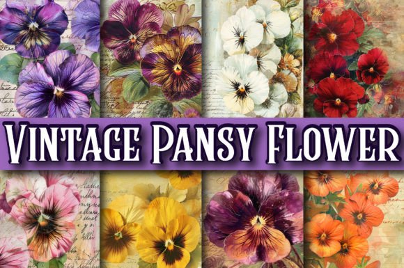 Vintage Pansy Flower Digital Paper Graphic by Omnia Hiba Designer ...