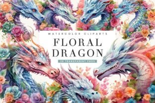 Watercolor Floral Dragon Clipart Bundle Graphic by busydaydesign ...