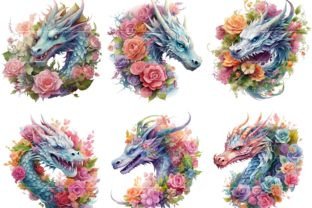 Watercolor Floral Dragon Clipart Bundle Graphic by busydaydesign ...