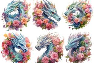 Watercolor Floral Dragon Clipart Bundle Graphic by busydaydesign ...