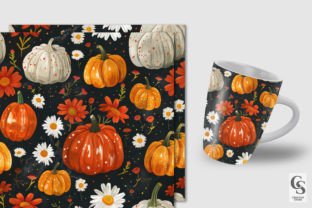 Daisy Flowers & Fall Pumpkin Patterns Graphic by Creative Store ...