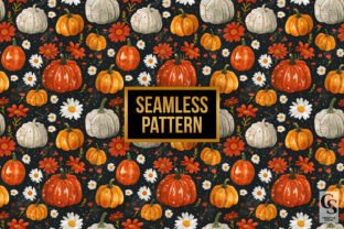 Daisy Flowers & Fall Pumpkin Patterns Graphic by Creative Store ...