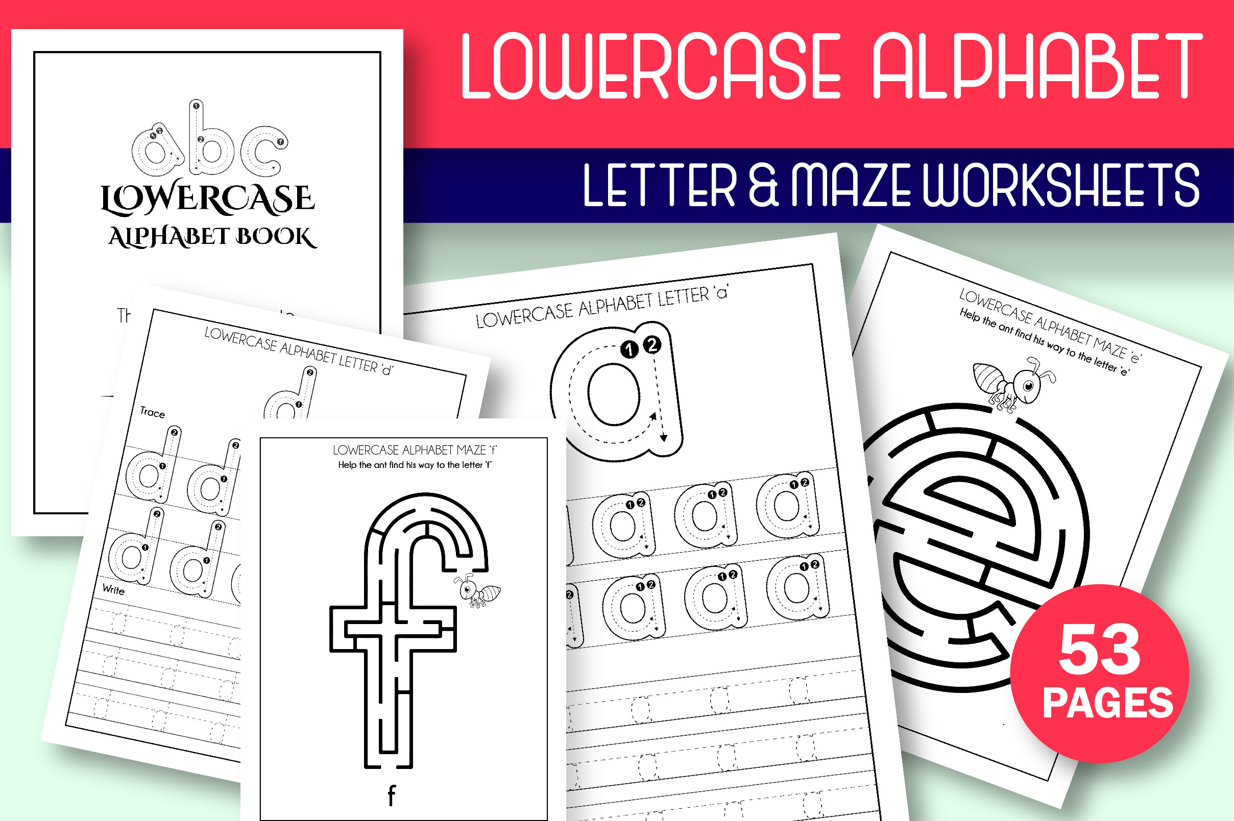 Lowercase Alphabet Tracing & Maze Pages Graphic by MAHIN PUBLICATIONS ...
