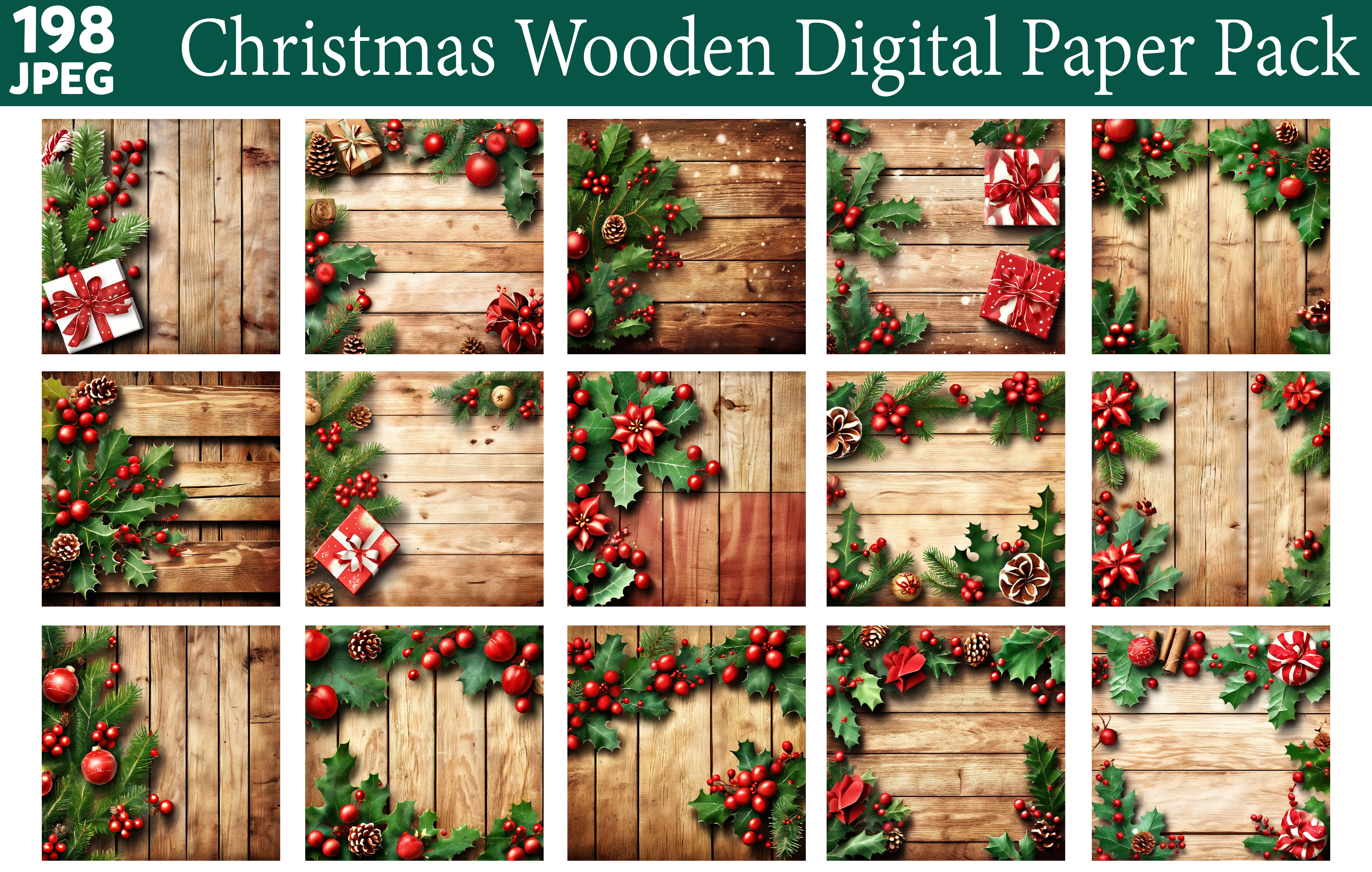 Christmas Wooden Digital Paper Pack Graphic by moonlight craft ...