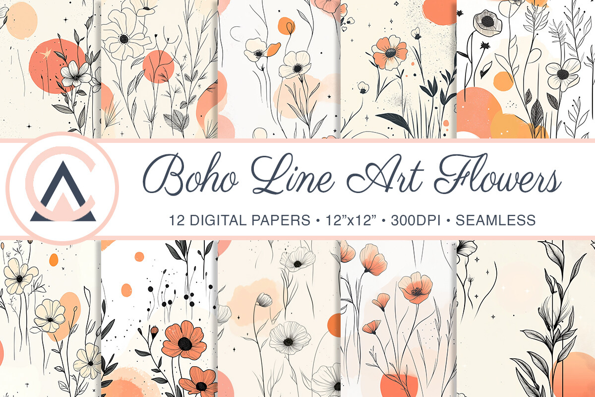 Seamless Boho Line Art Floral Background Graphic by ArtCursor ...