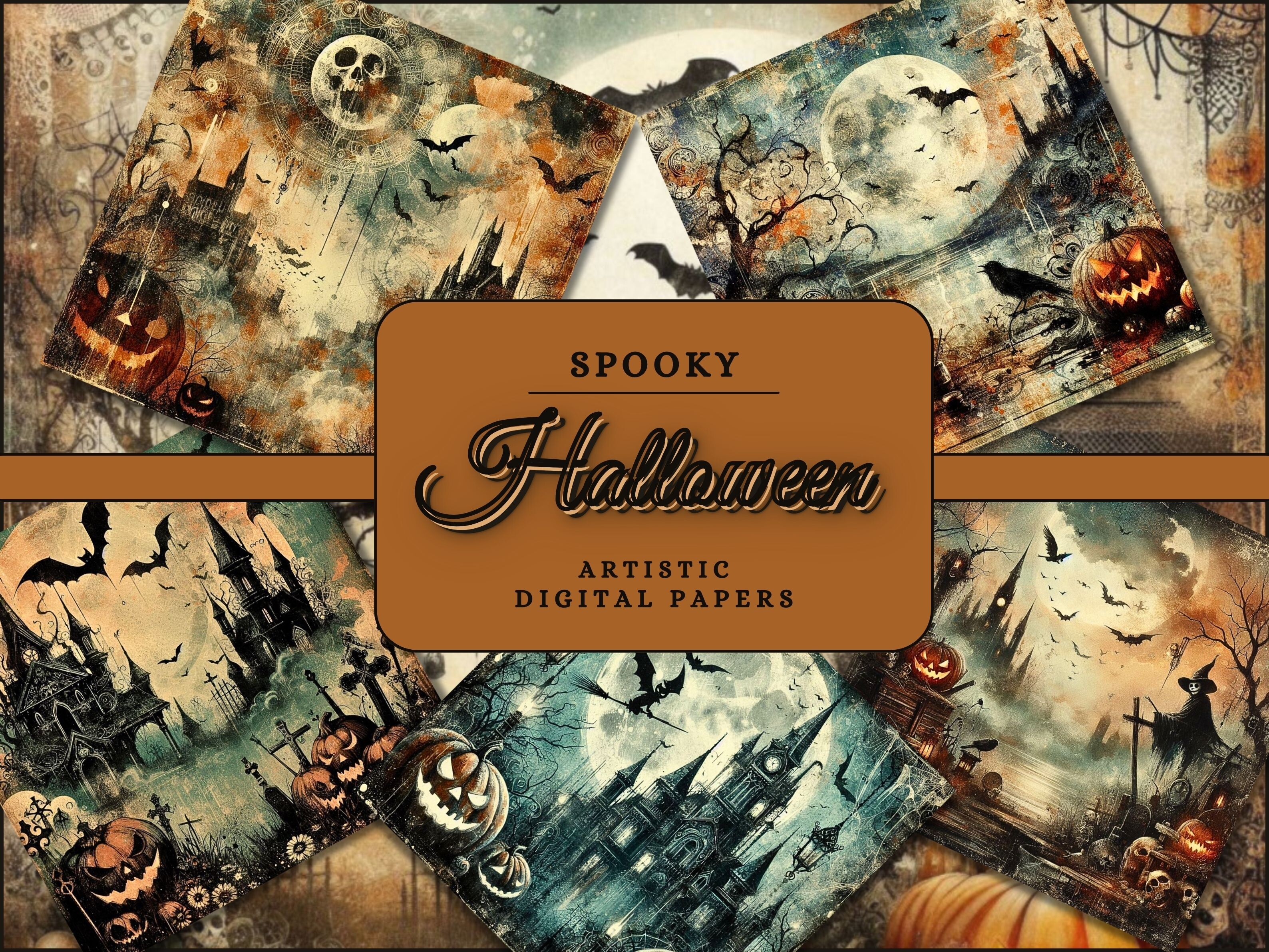 Spooky Vintage Halloween Digital Paper Graphic by Artistic Revolution ...