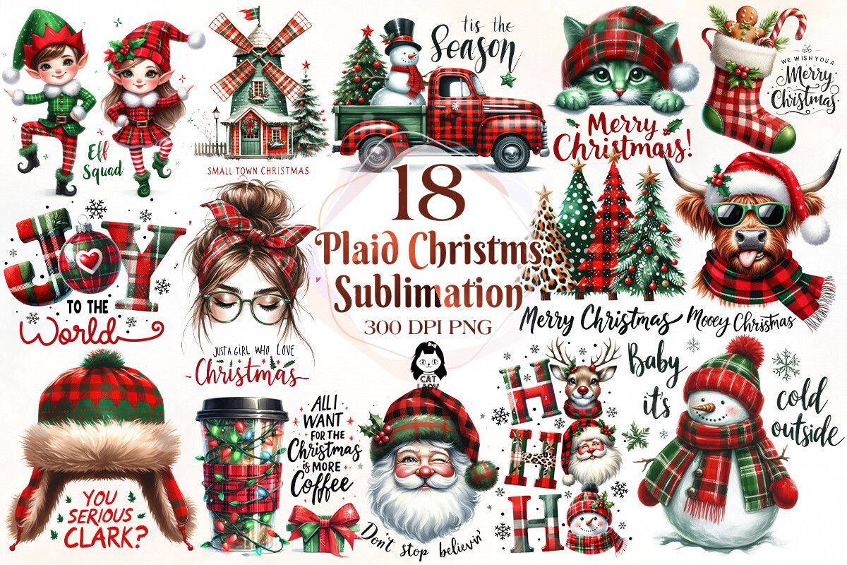 Plaid Christmas Sublimation Quotes Graphic by Cat Lady · Creative Fabrica