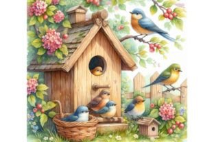 🐦 a Birdhouse with a Family of Birds Gráfico por clipartguru · Creative ...